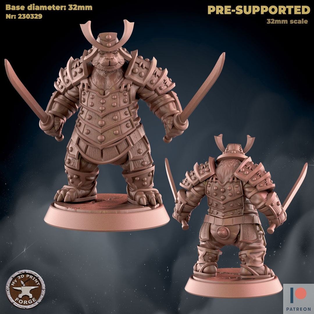 Male Panda Heavy Armor Two Swords Unpainted Miniature - Etsy
