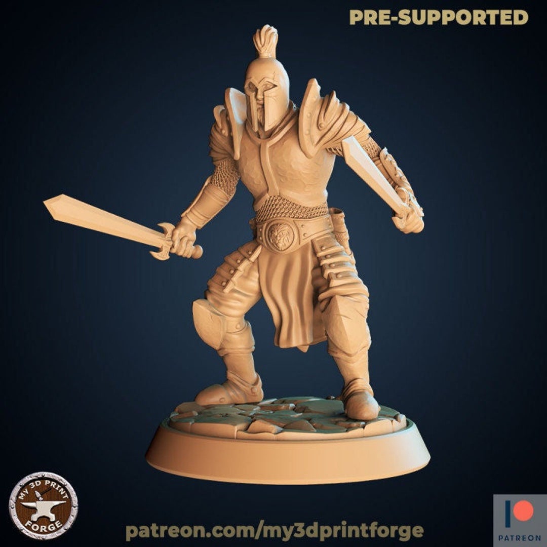 Human Paladin With Swords Unpainted Miniature - Etsy