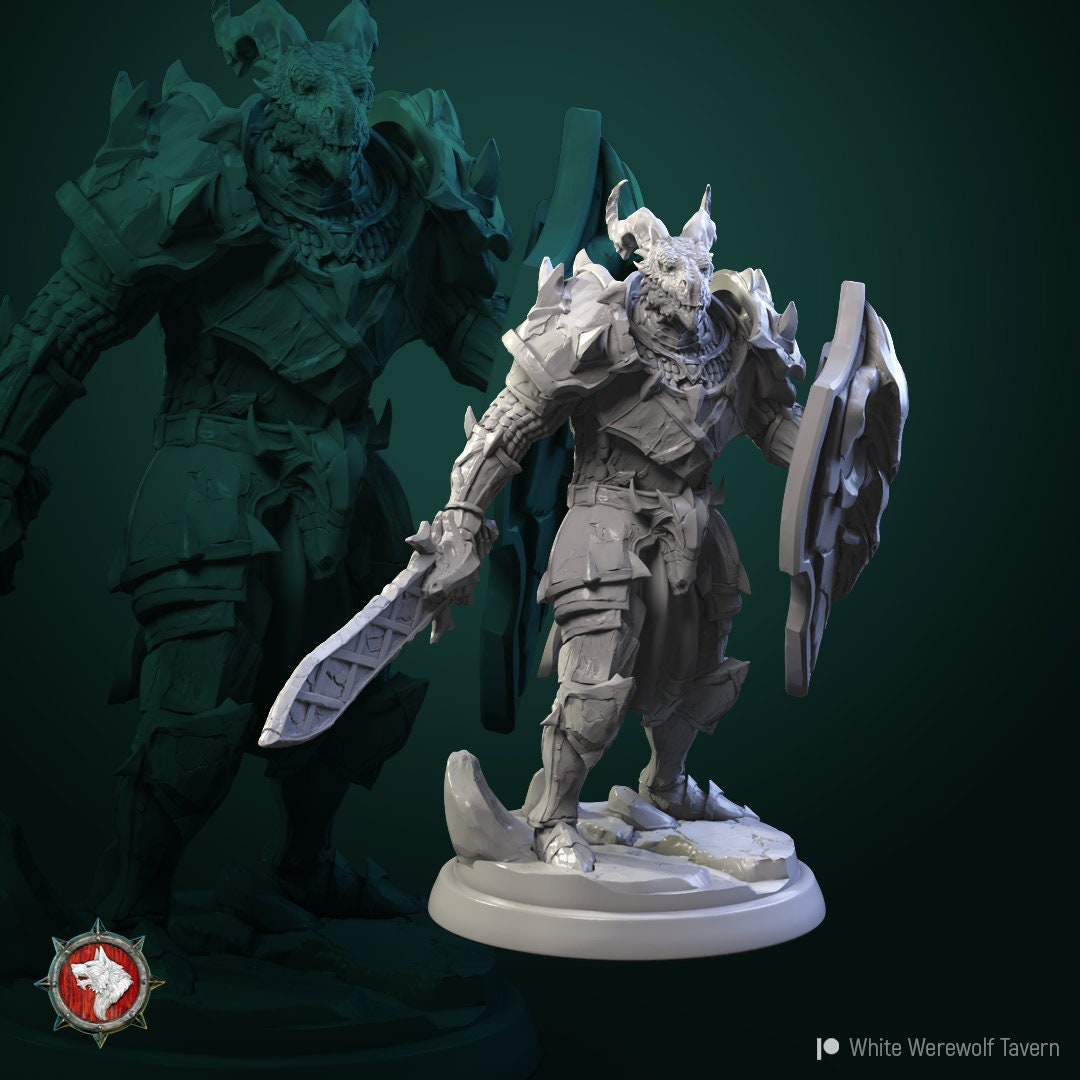 Dragonborn Knight With Sword and Shield - Unpainted Miniature - Etsy