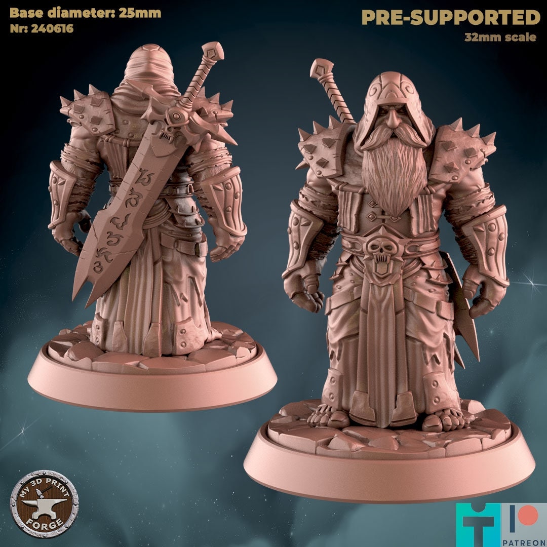 Male Dwarf Death Knight, Standing, Attacking 32mm Scale Unpainted ...
