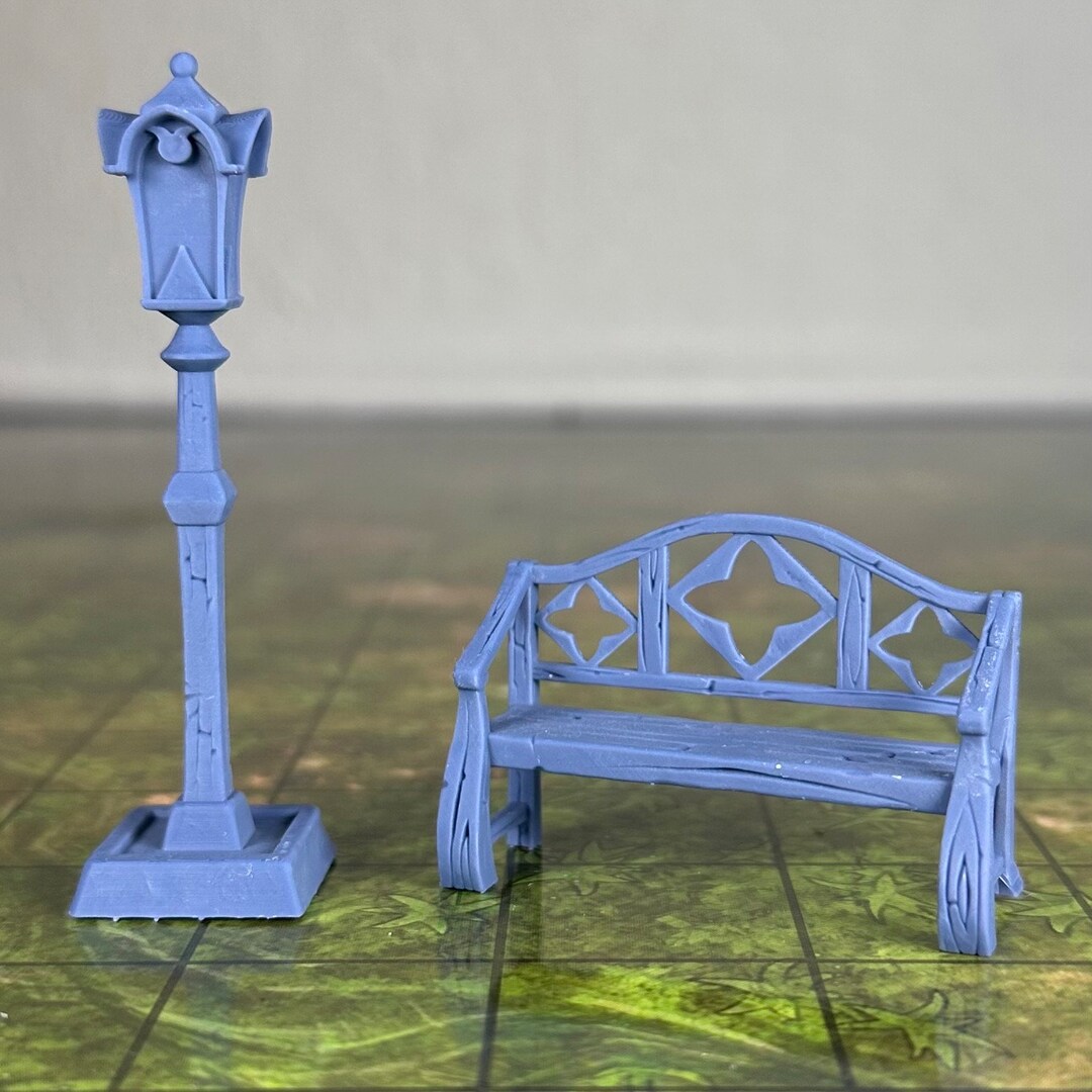 Bench With Lamp Post - 32mm Scale - Unpainted Miniature for Dnd ...