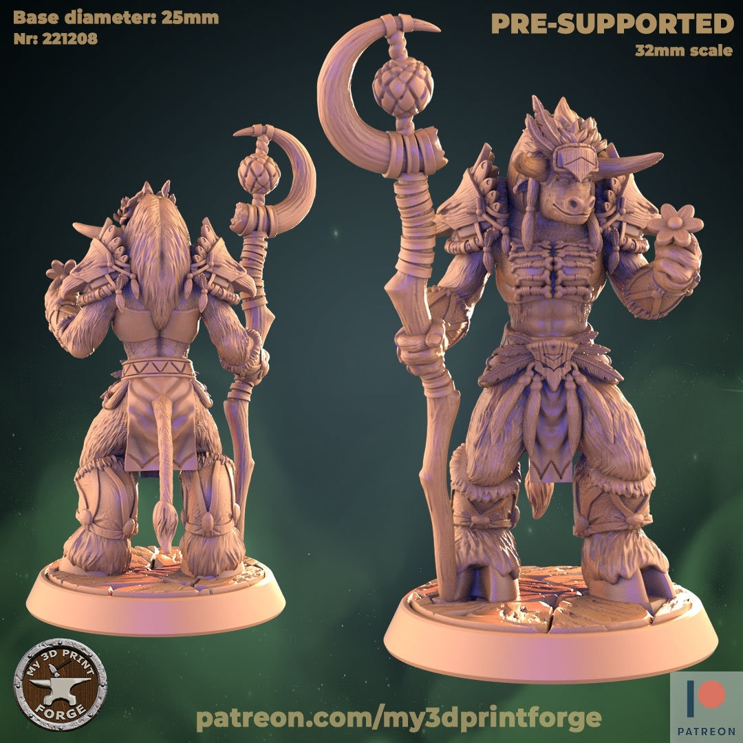Female Minotaur Druid, Armored - 32mm Scale - Unpainted Miniature for ...