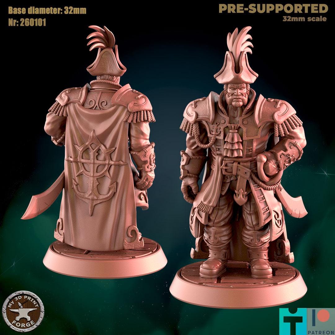 Admiral, Human Sailor, 3 Poses - Port Town Humans - Unpainted Miniature ...