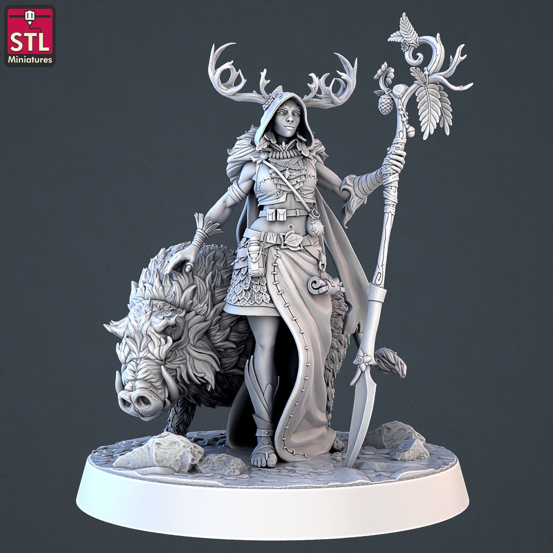 Druid With Boar Companion - Forest Protector - Unpainted Miniature - Etsy