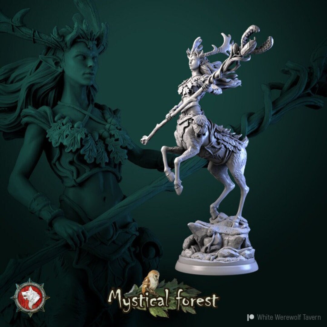 Centaur Druid, Doe Ingrid - 32mm, 75mm Scale - Unpainted Miniature for ...