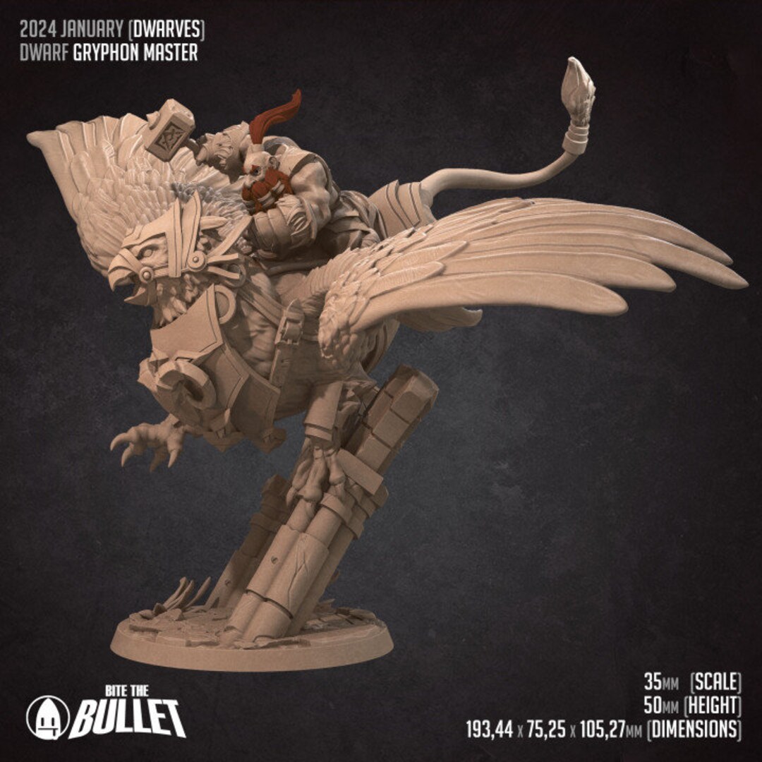 Dwarf Gryphon Master, Dwarven Gryphon Rider 32mm, 35mm Scale Unpainted ...