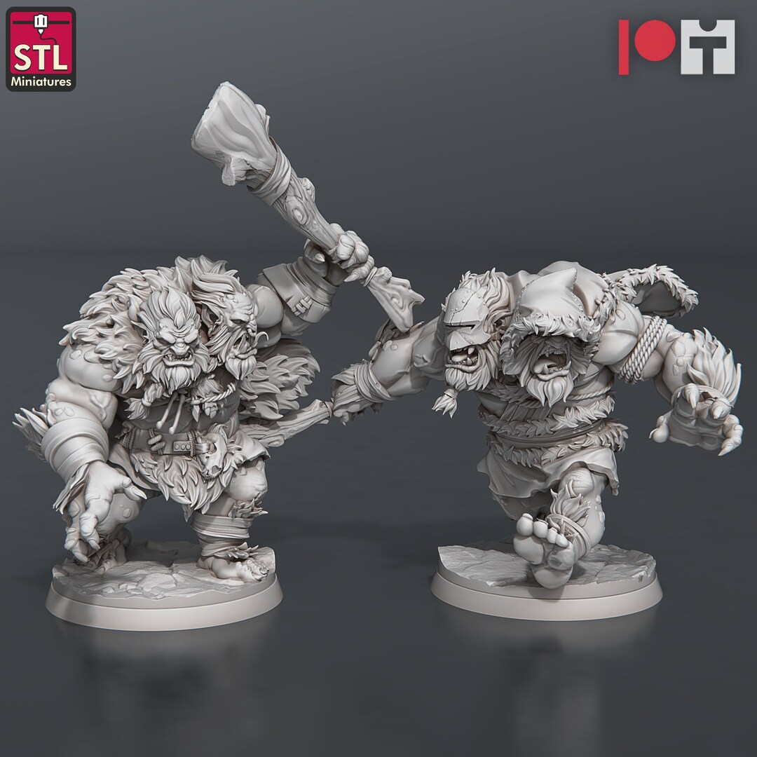 Two-headed Snow Trolls - 32mm Scale - Unpainted Miniature - Etsy