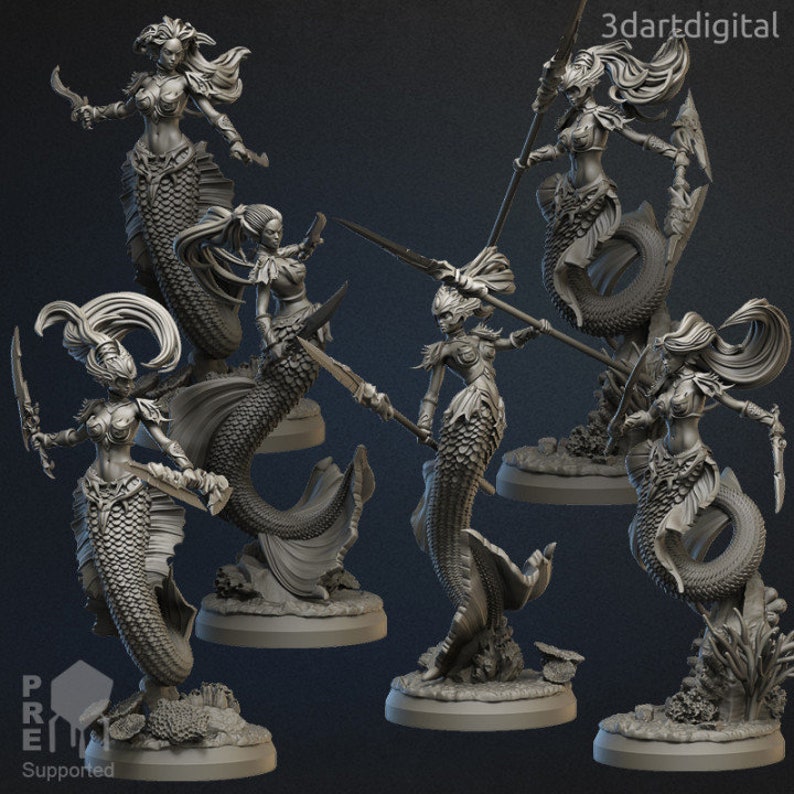 Mermaid Warriors - Unpainted Miniature - Etsy