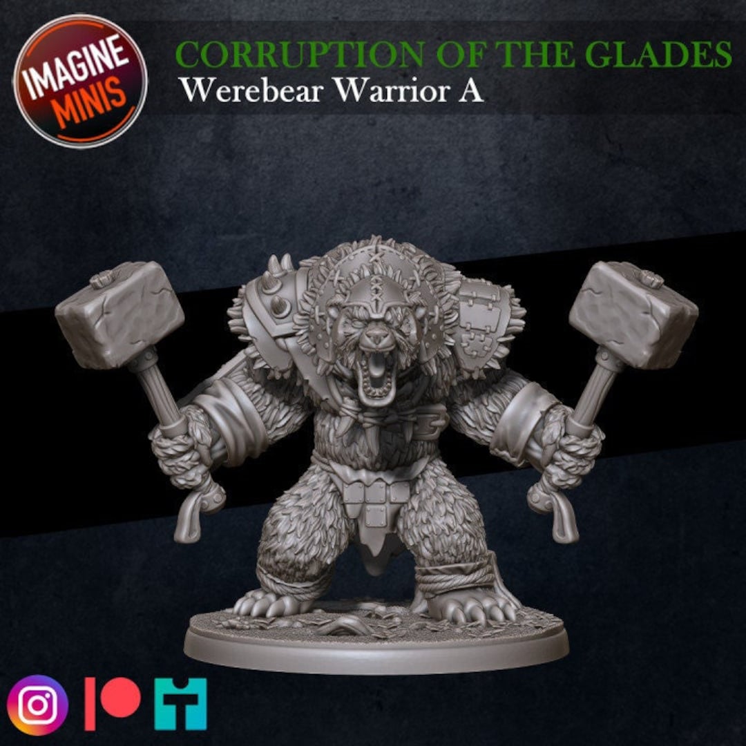 Werebear Warrior A - Corruption of the Glades - 32mm Scale - Unpainted ...