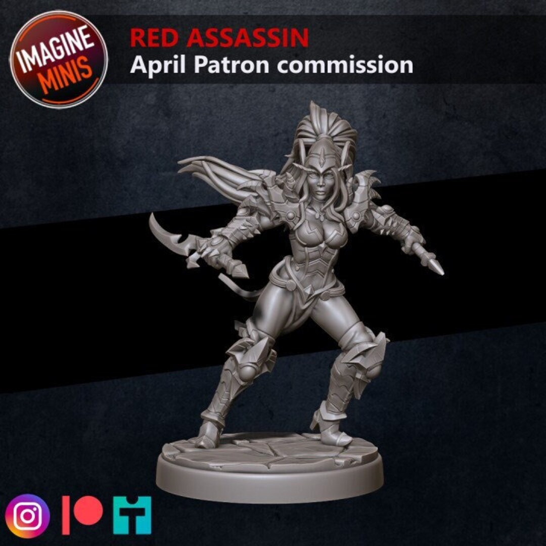 Elf Assassin, Female Elf Rogue - 32mm Scale - Unpainted Miniature for ...