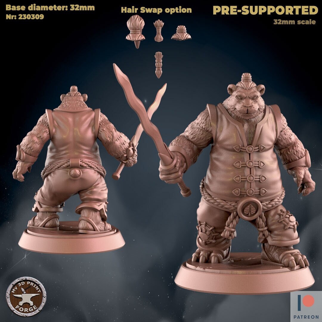 Male Panda With Sword Unpainted Miniature - Etsy