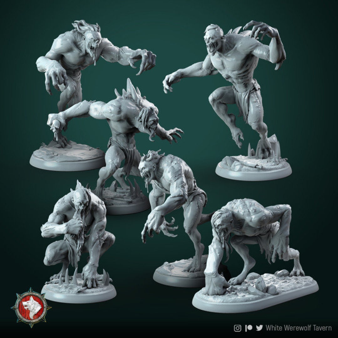 Ghouls, 6 Poses - 32mm Scale - Unpainted Miniature for Dnd, Pathfinder ...