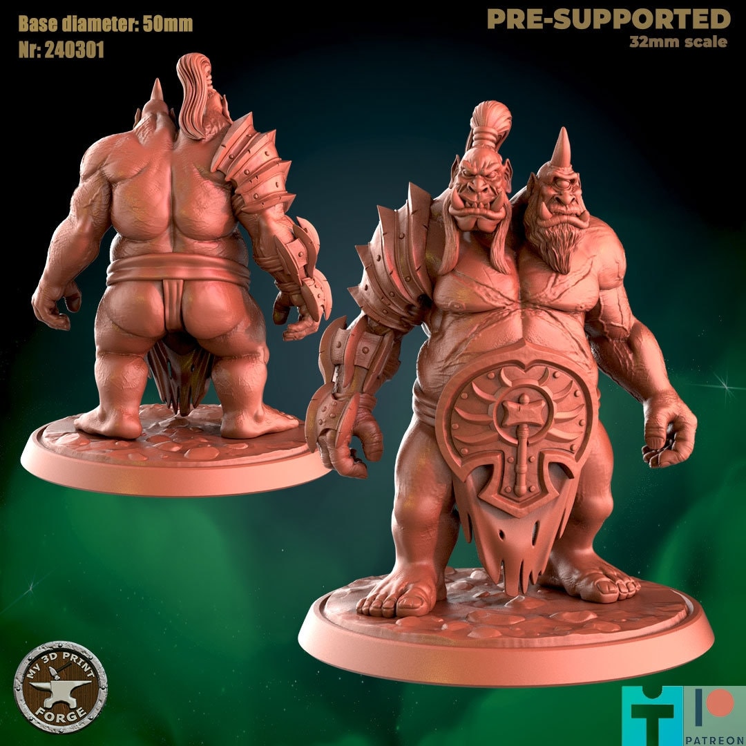 Two-headed Ogre - 2 Poses - 32mm Scale - Unpainted Miniature for Dnd, Pathfinder, Tabletop Rpgs ...