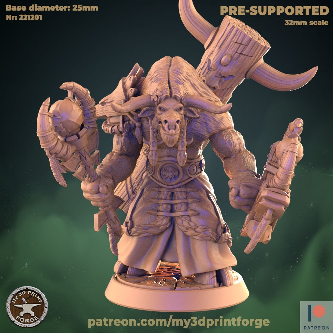 Minotaur Shaman With Totem - Unpainted Miniature - Etsy