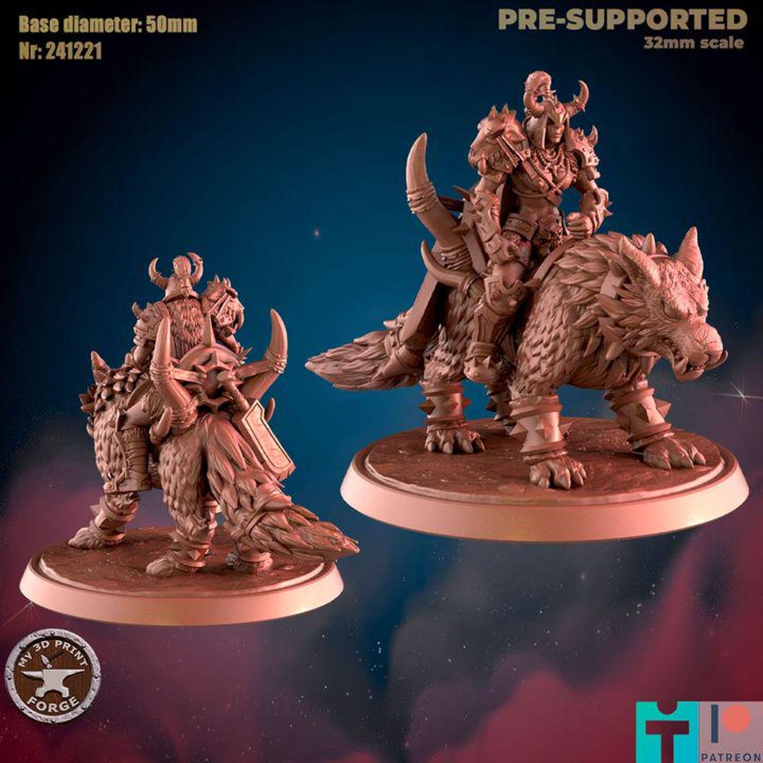 Female Orc Heritage Worg Rider 32mm Scale Unpainted Miniature for Dnd ...