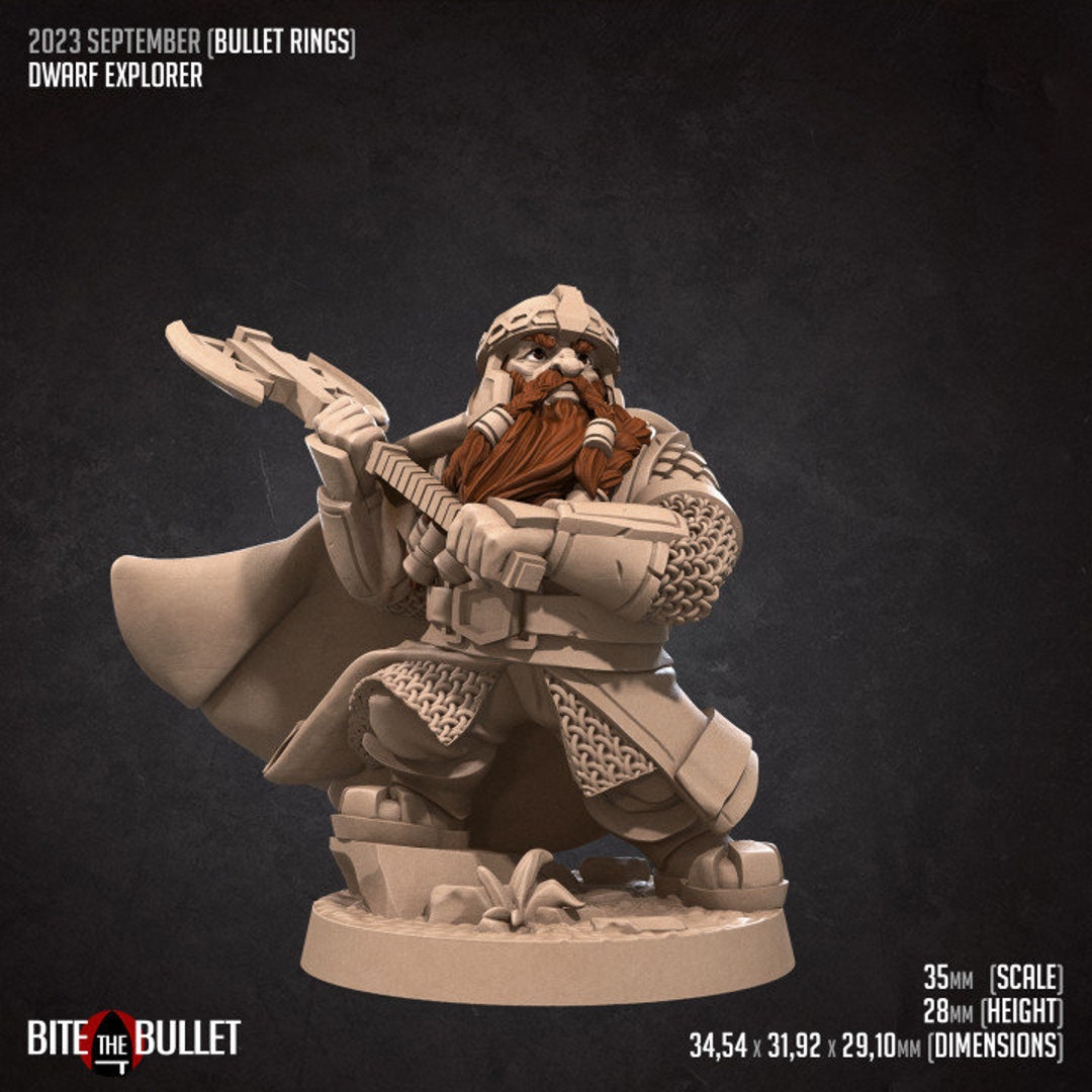 Dwarf Explorer 32mm, 35mm Scale Unpainted Miniature for Dnd, Pathfinder, Tabletop Rpgs Bite the ...