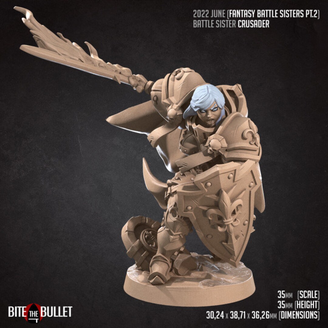 War Sister Crusader - 32mm, Bite the Bullet Scale - Unpainted Miniature ...