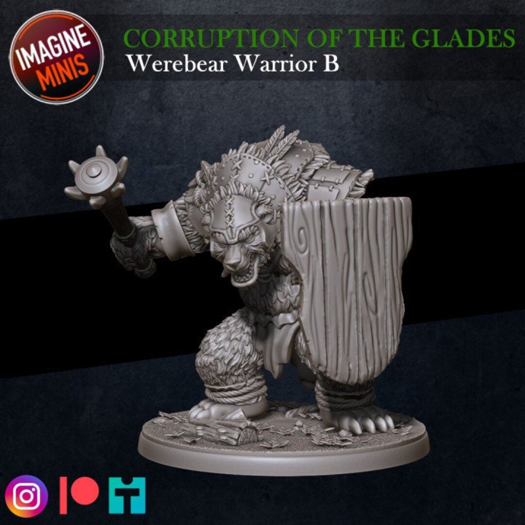 Werebear Warrior B Unpainted Miniature - Etsy
