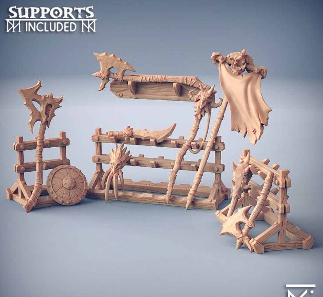 Weapon Rack, Orc Barbarian Set - 32mm Scale - Unpainted Miniature for ...