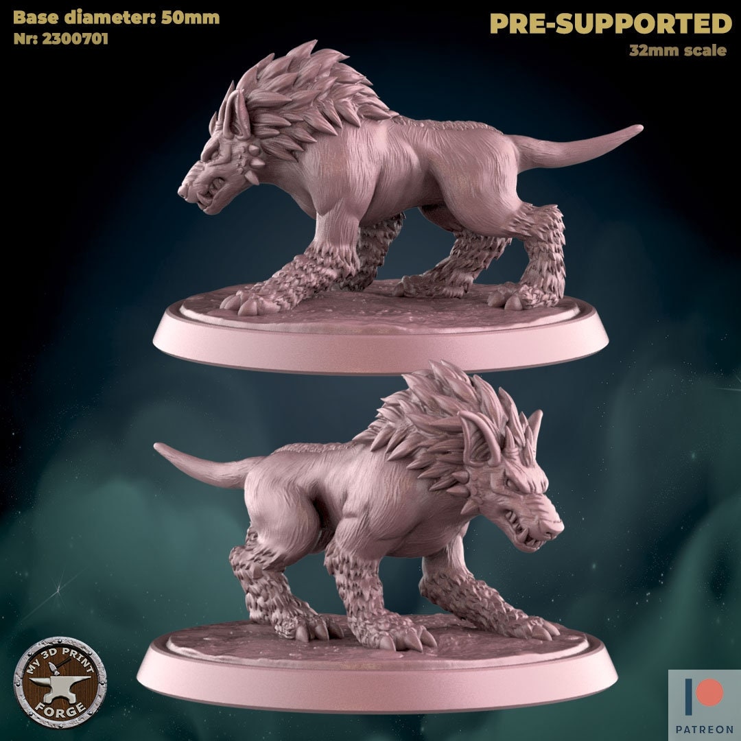 Hell Hound 2 Poses 32mm Scale Unpainted Miniature for Dnd, Pathfinder ...