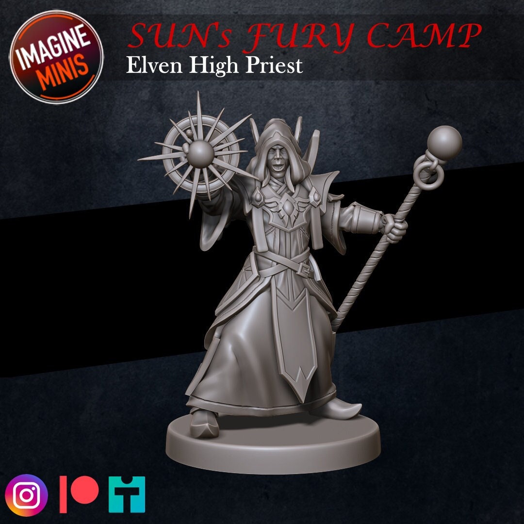 Elven High Priest, Male Elf Cleric 32mm Scale Unpainted Miniature for ...