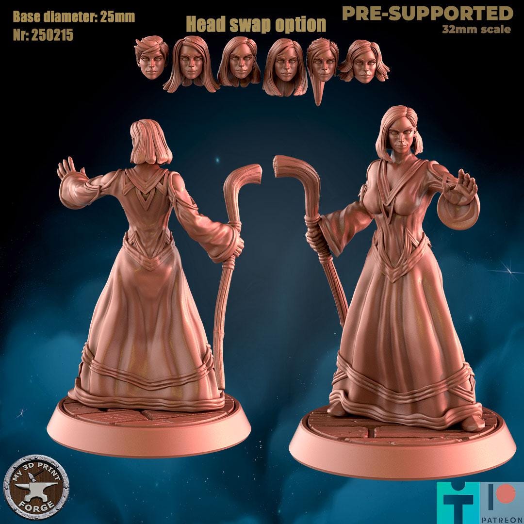 Human Female Priest, Starting Gear - 2 Poses - Unpainted Miniature - Etsy