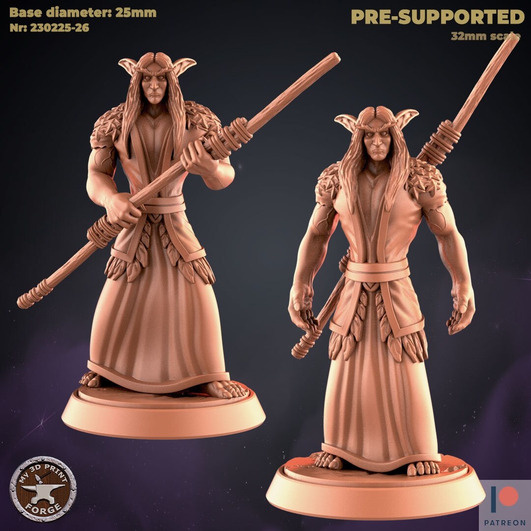 Male Elf Druid Simple Gear Unpainted Miniature - Etsy