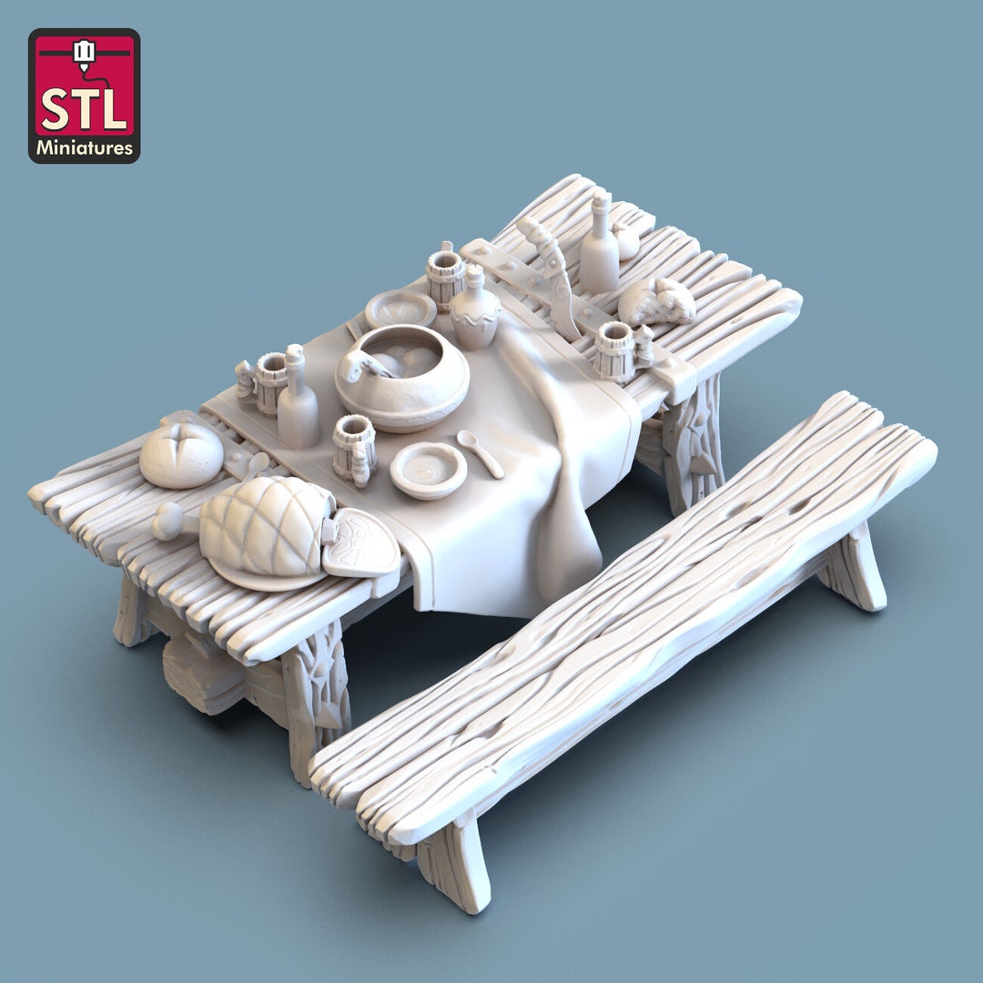 Dining Table With Bench - 32mm Scale - Unpainted Miniature for Dnd ...