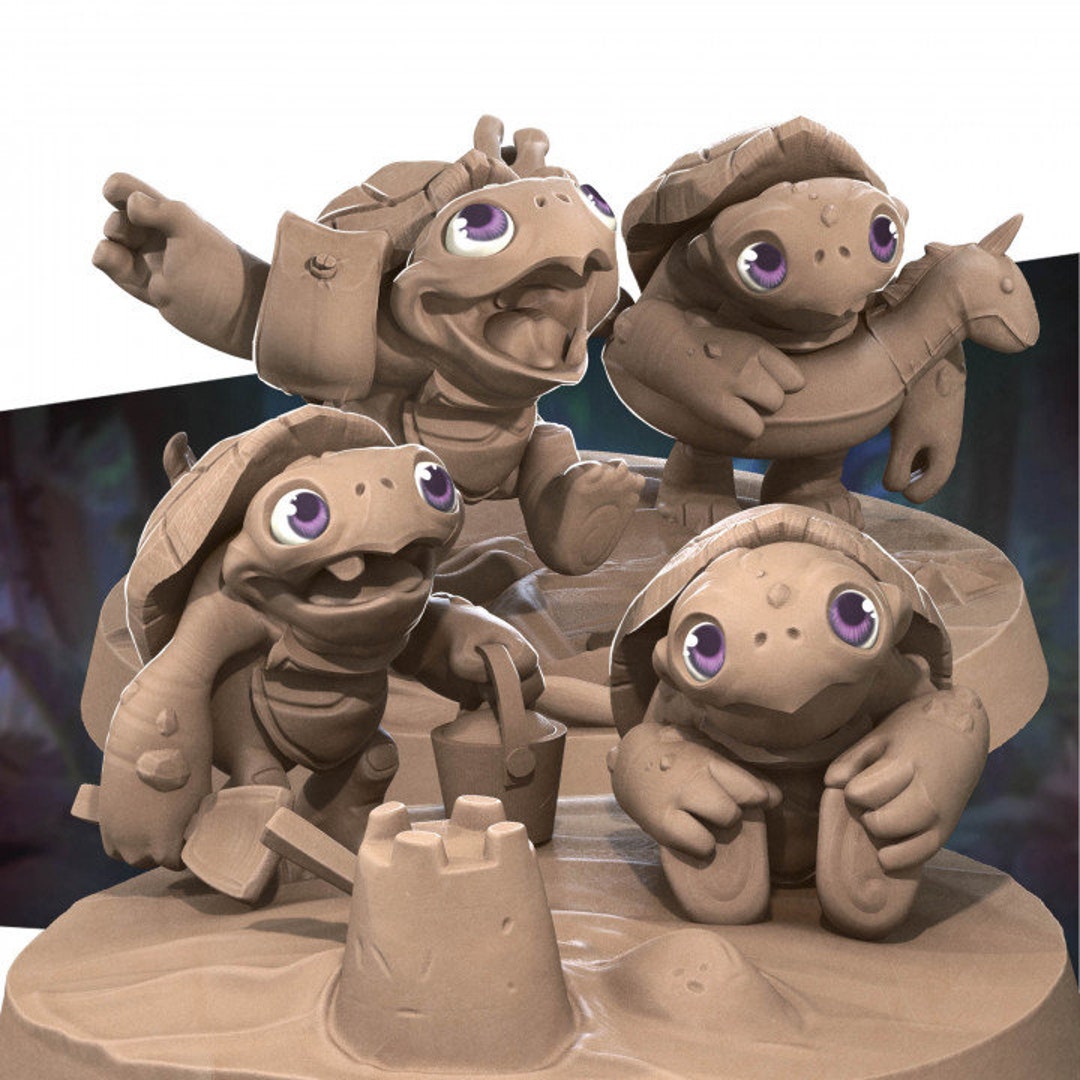 Turtle Kids 32mm, 35mm Scale Unpainted Miniature for Dnd, Pathfinder ...