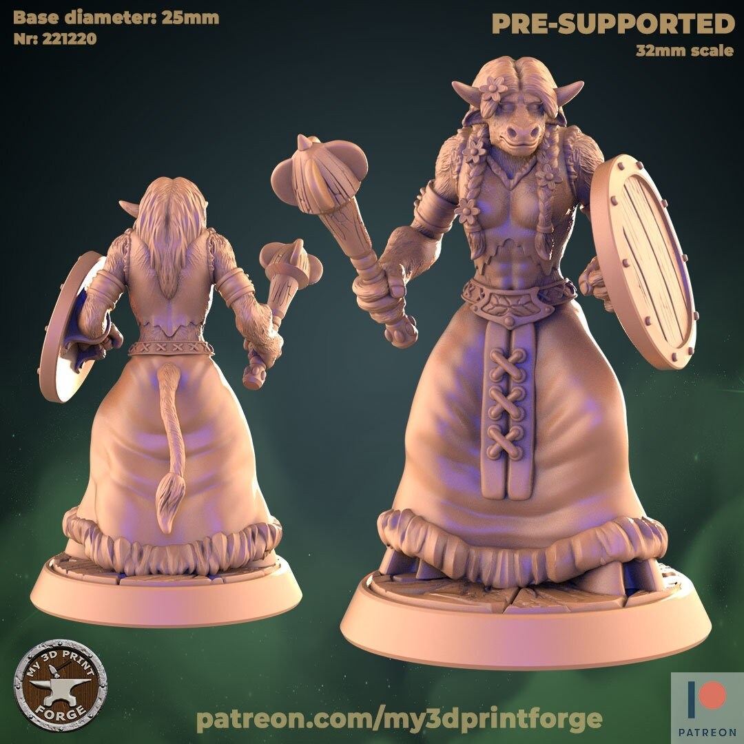 Female Minotaur Shaman - Attacking - 32mm Scale - Unpainted Miniature ...