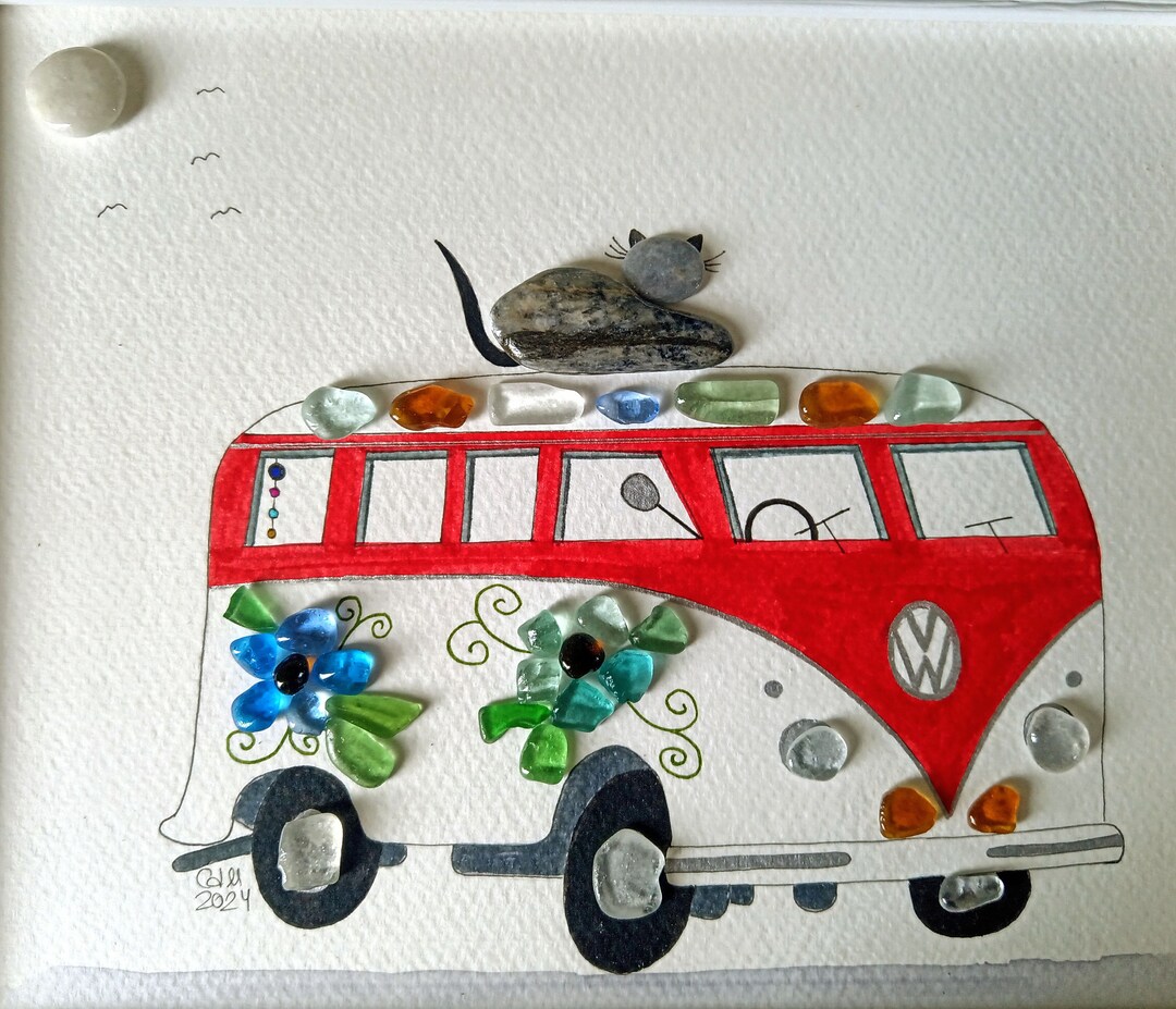 Sea Glass Art - Volkswagen Van - Sea Glass and Pebble Art - Unique ...