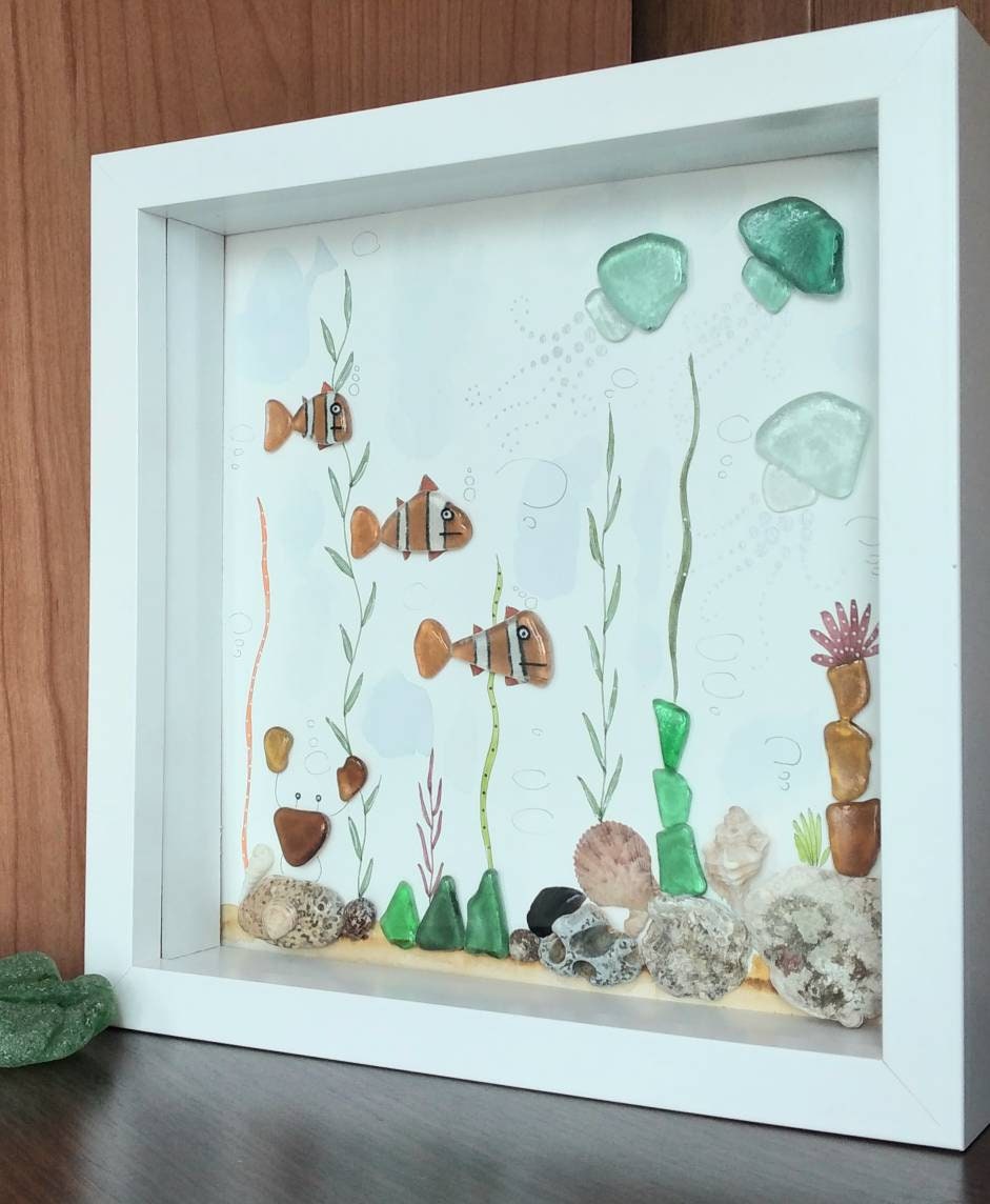 Sea Glass Art Sea Glass Clown Fish Sea Glass and Pebble - Etsy