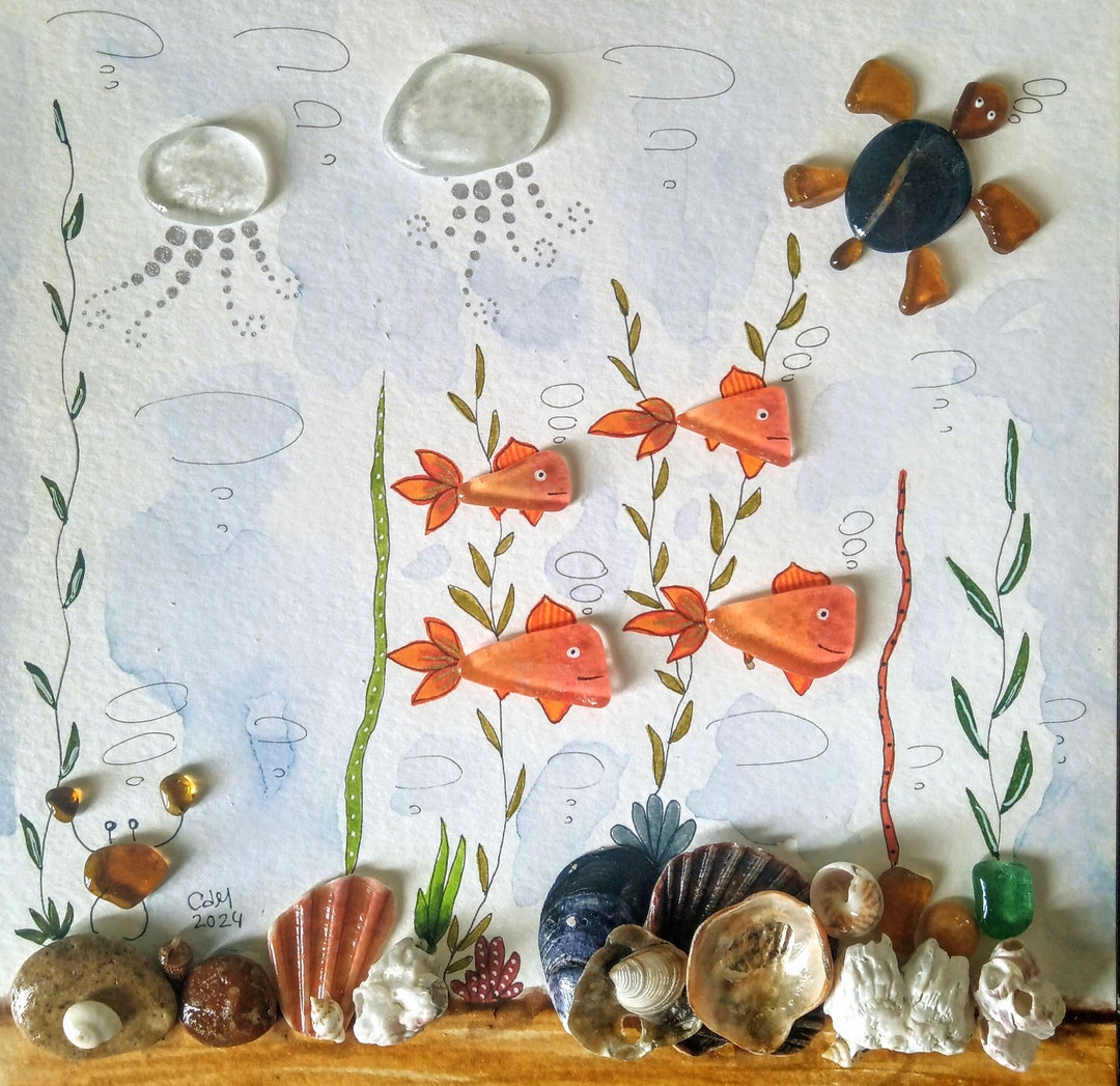 Sea Glass Art - Seabed and Sea Glass Fish - Sea Glass and Pebble ...