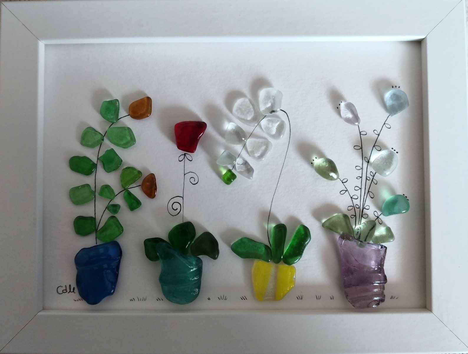 Sea Glass Flowers Flower Vase Sea Glass Art Cdmediterraneo Etsy