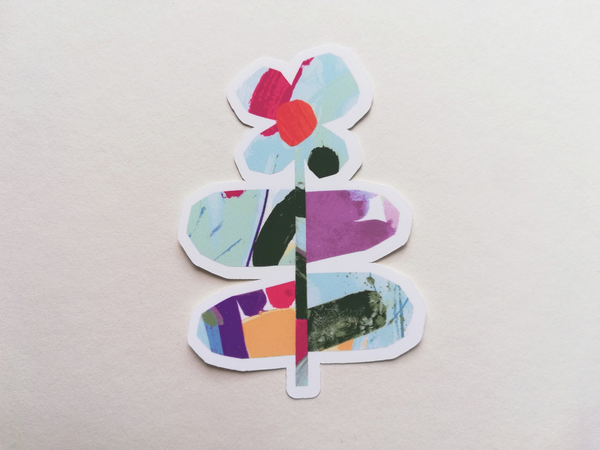 Colorful Flower Collage Art Decal, Retro Folklore Artwork Vinyl Sticker ...