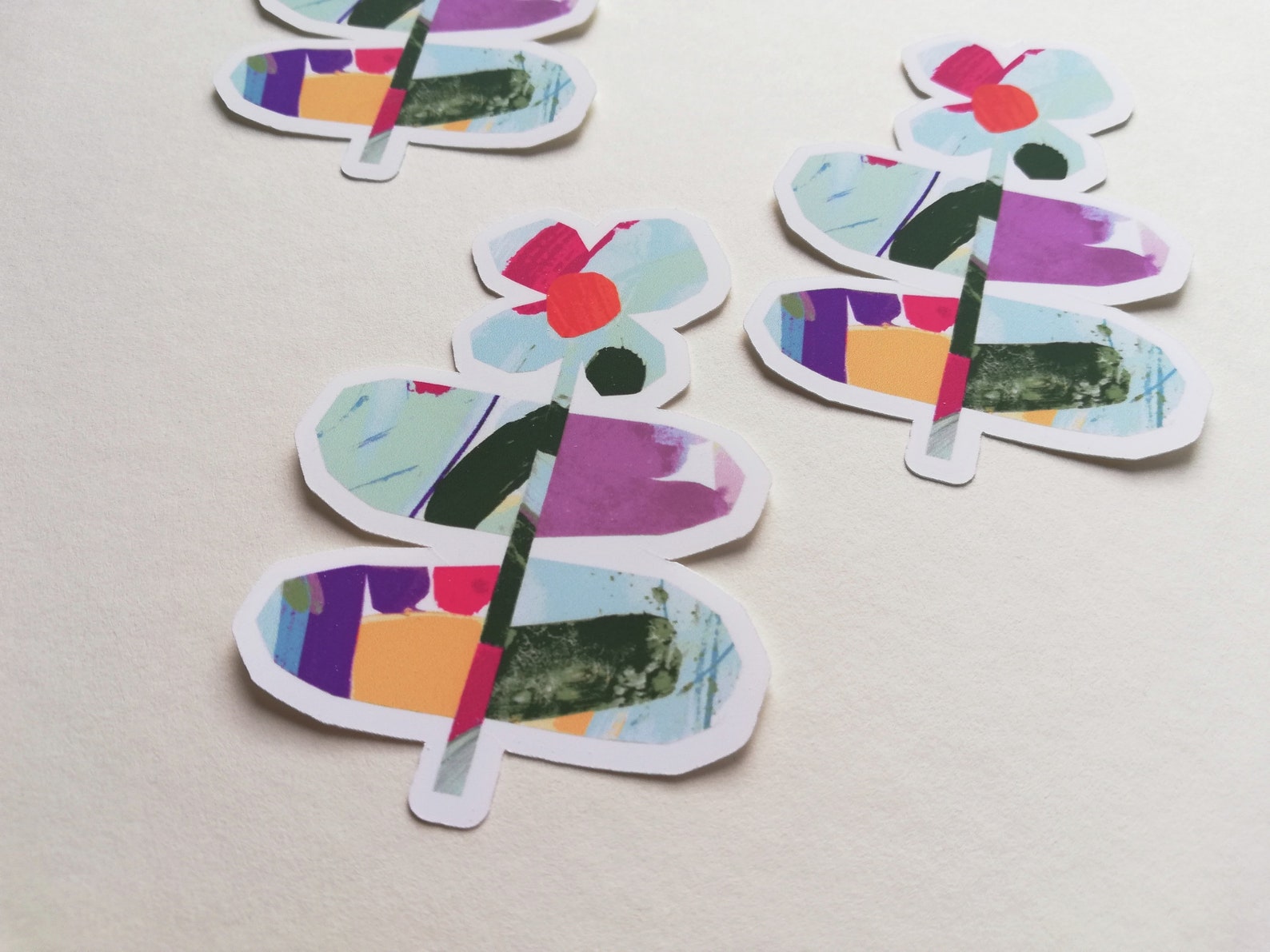 Colorful Flower Collage Art Decal, Retro Folklore Artwork Vinyl Sticker ...