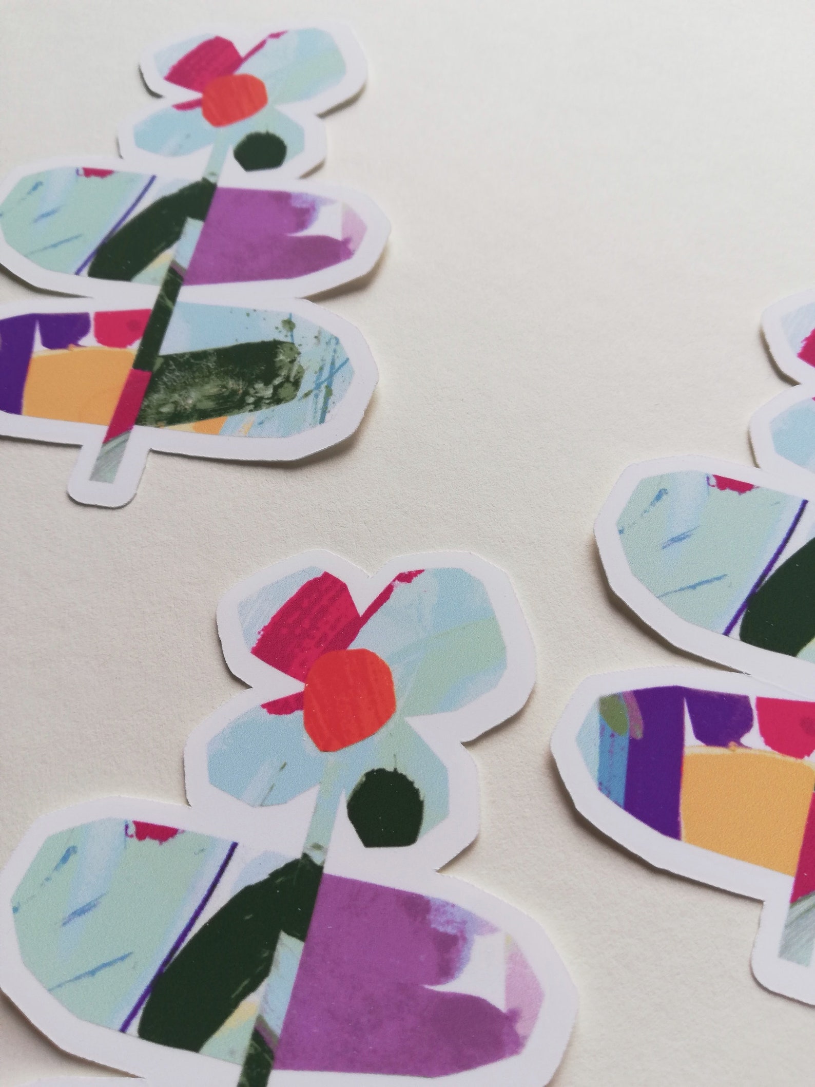 Colorful Flower Collage Art Decal, Retro Folklore Artwork Vinyl Sticker ...