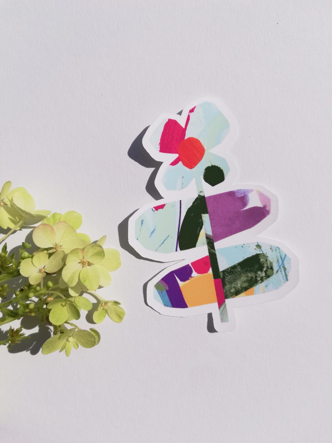 Colorful Flower Collage Art Decal, Retro Folklore Artwork Vinyl Sticker ...