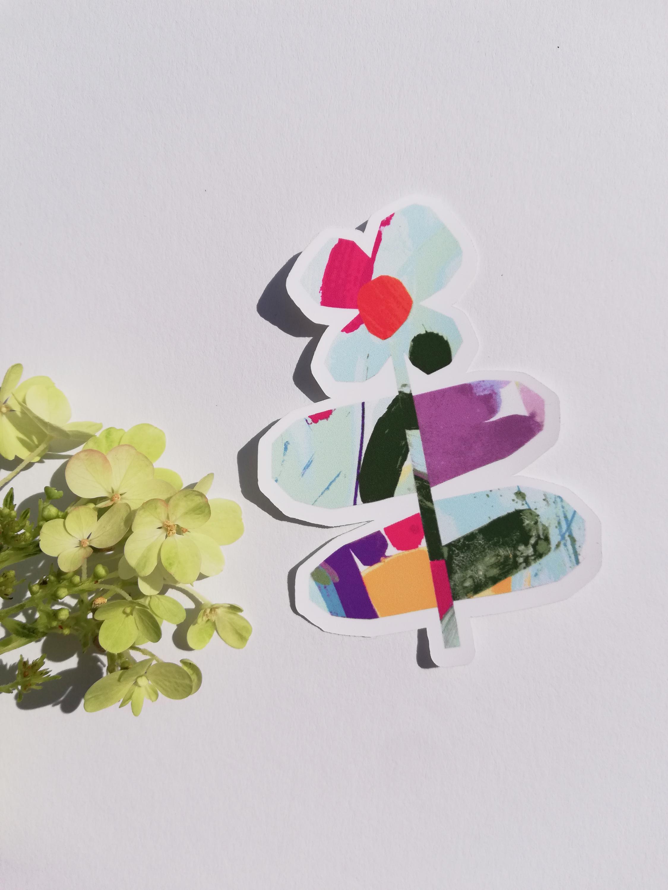 Colorful Flower Collage Art Decal, Retro Folklore Artwork Vinyl Sticker ...