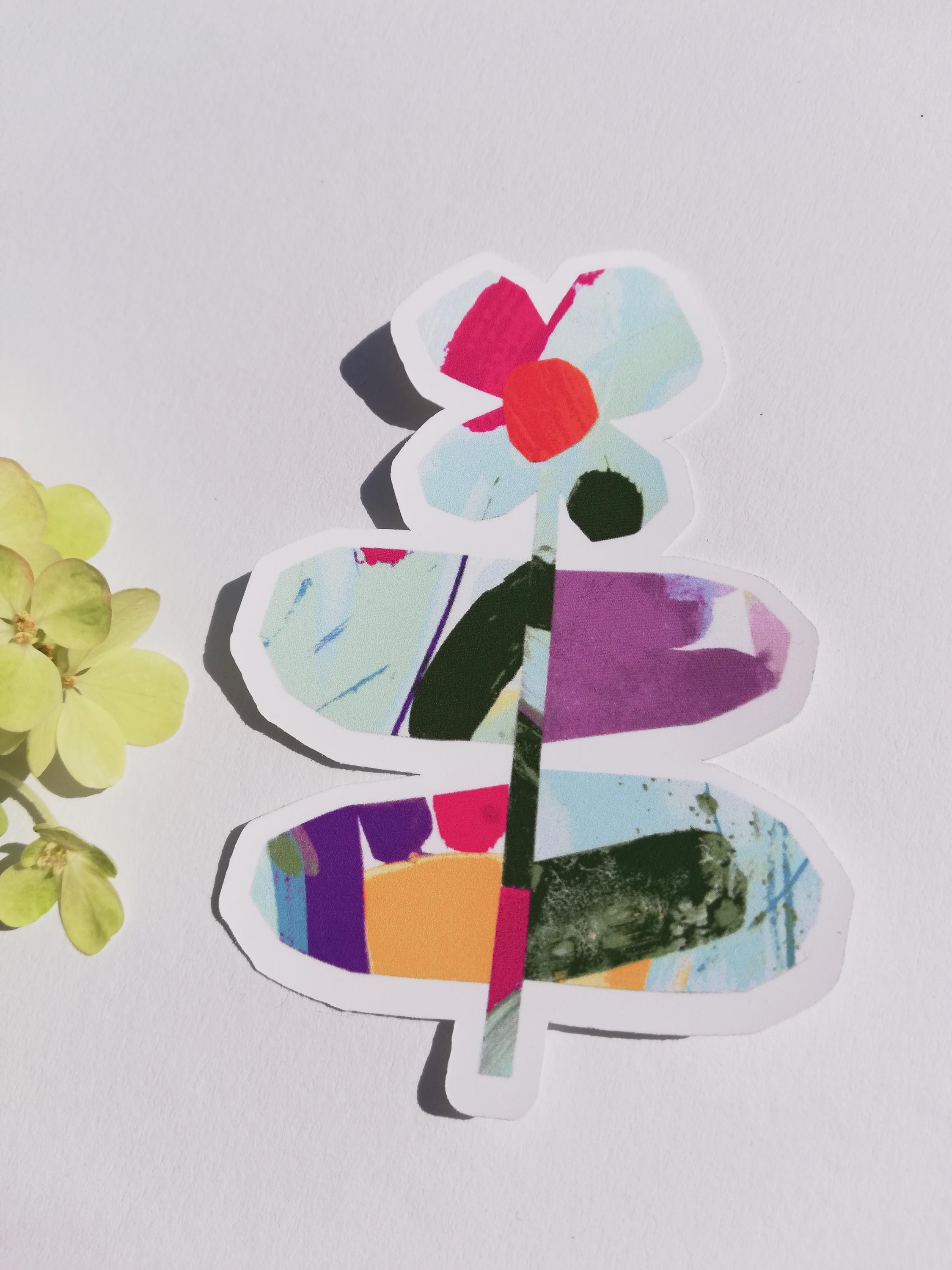 Colorful Flower Collage Art Decal, Retro Folklore Artwork Vinyl Sticker ...