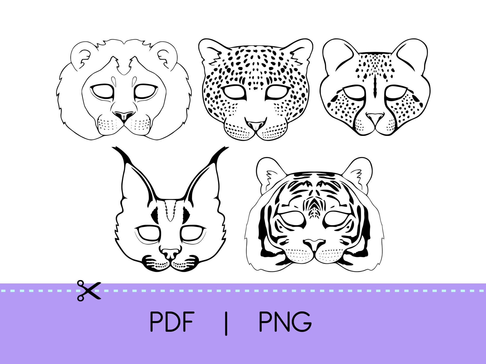 Printable Wild Cat Masks PDF Png Wild Animal Party Masks - Etsy
