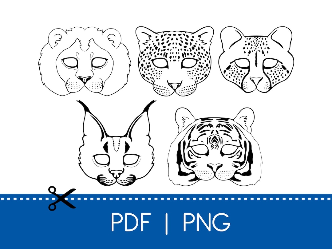 Printable Wild Cat Masks PDF Png | Wild Animal Party Masks - Etsy