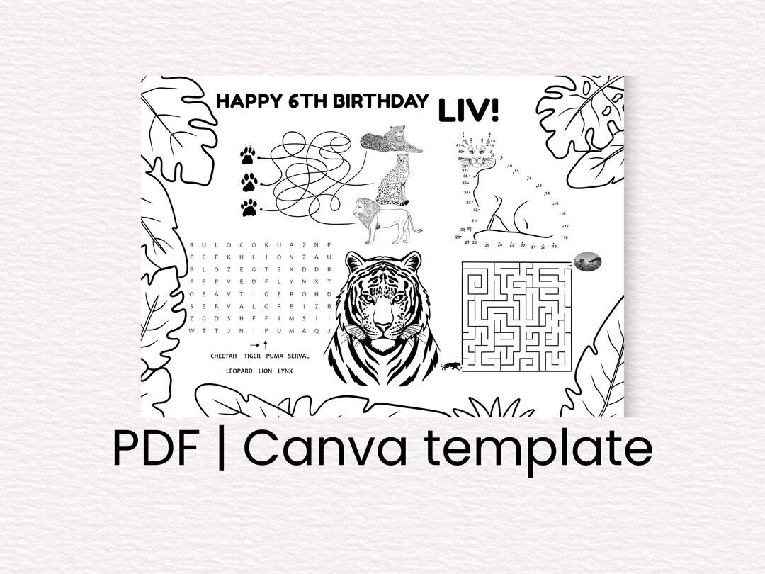 Printable Wild Cat Party Activity Sheet (PDF Download, Canva Template ...