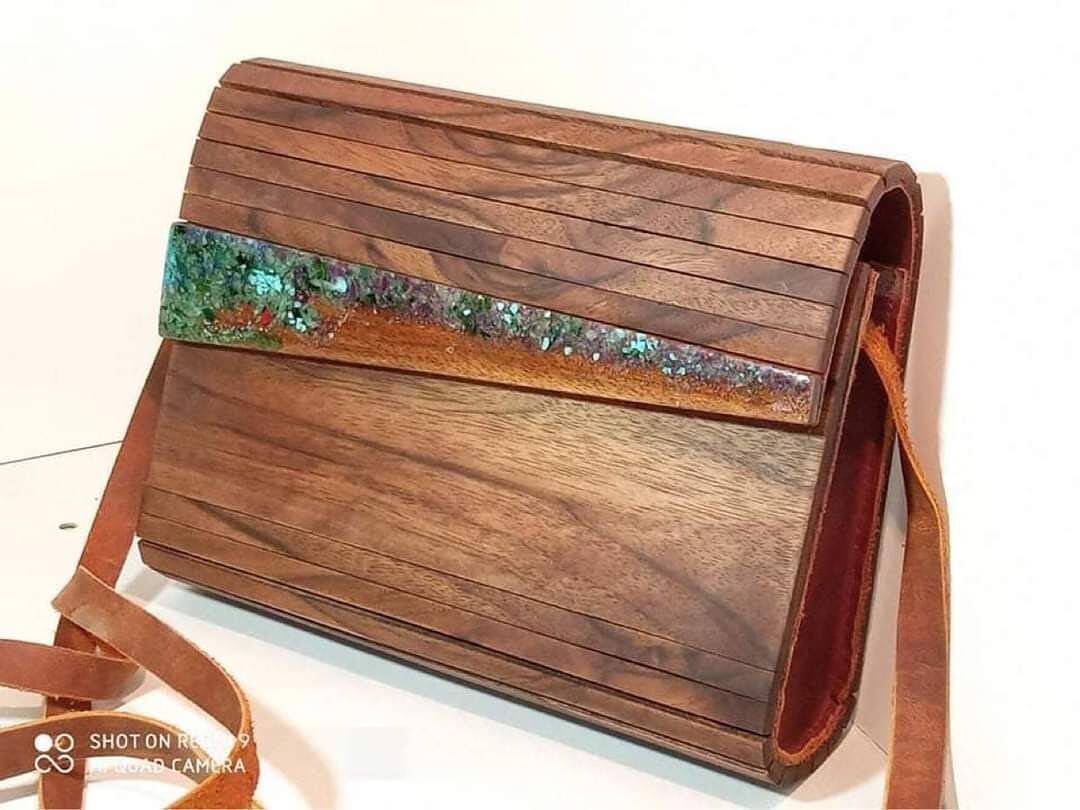 Wood Bag/ Wood Clutch/wooden Shoulder Bag/ Wood Bag and Bracelet ...