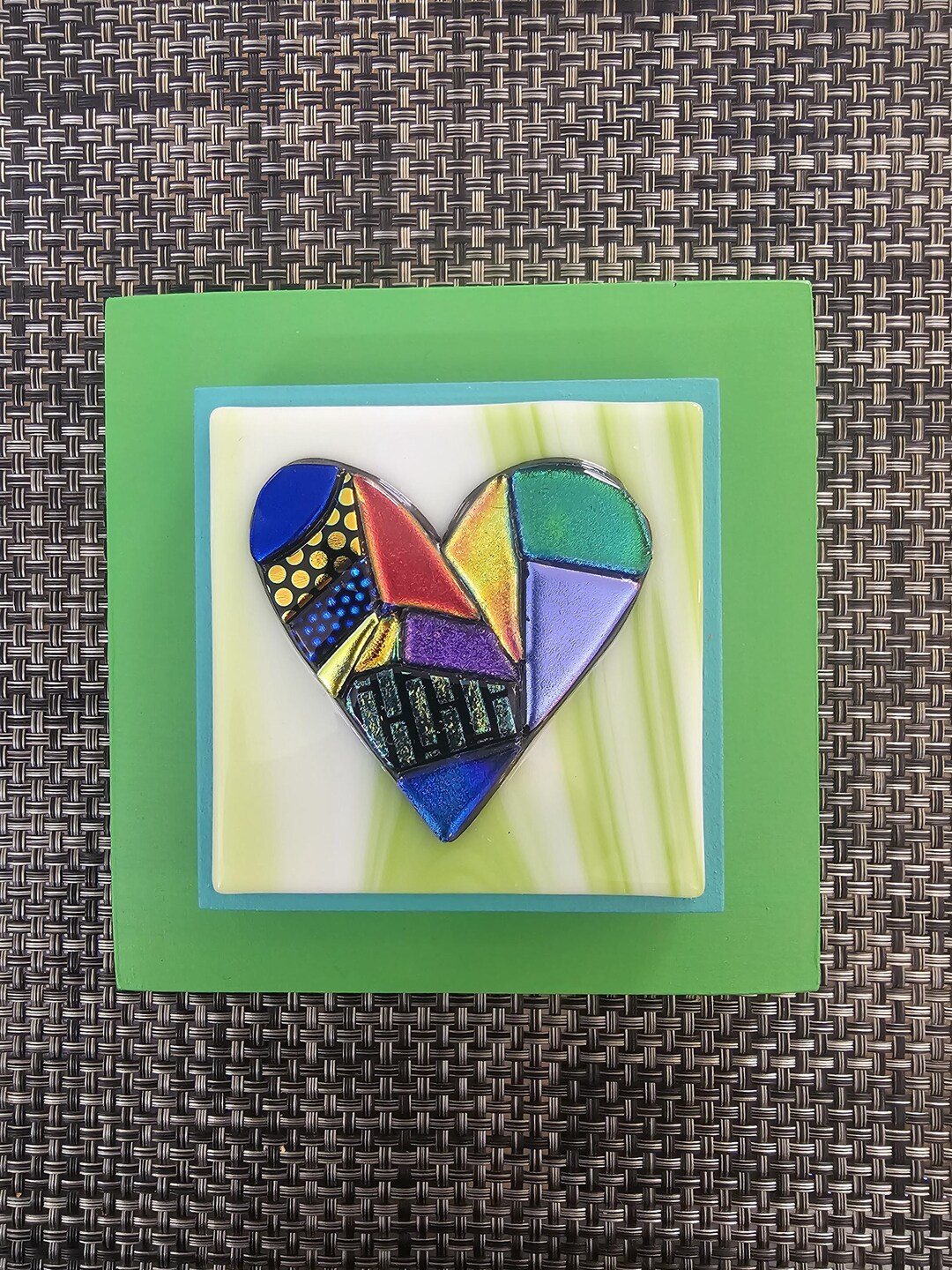 Fused Dichroic Glass Heart Wall Art, Green Frame - Etsy