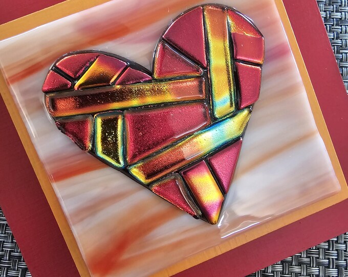 Fused Dichroic Glass Heart Wall Art - Red Gold on Red Frame - Etsy