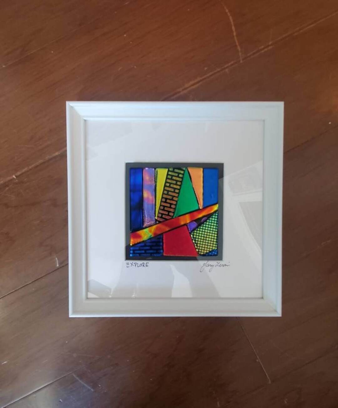 Explore Series on White Frame - Multicolor Fused Dichroic Glass Wall ...