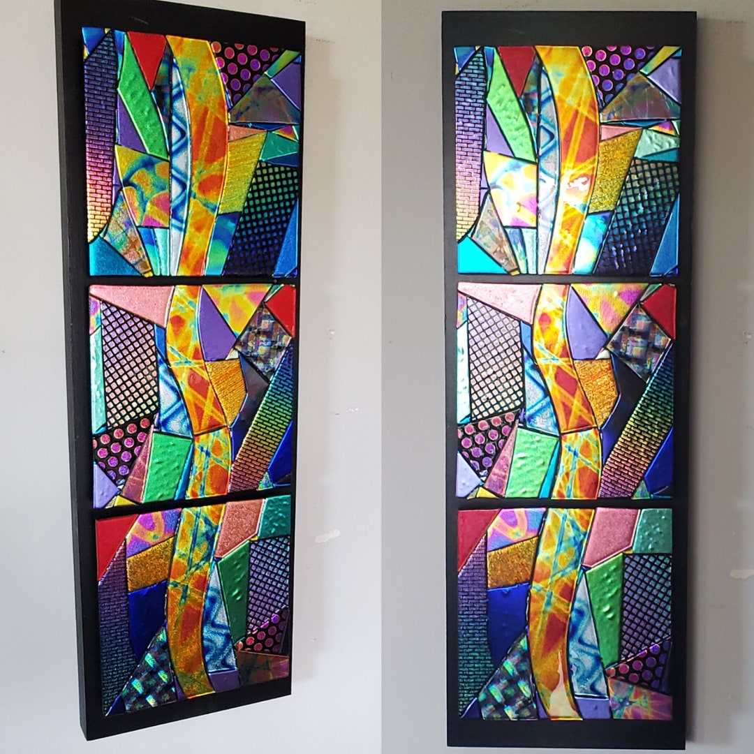 3 Piece Triptych Fused Glass Wall Art - Etsy