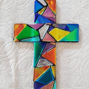 Multicolored Fused Dichroic Glass Mosaic Cross - Etsy