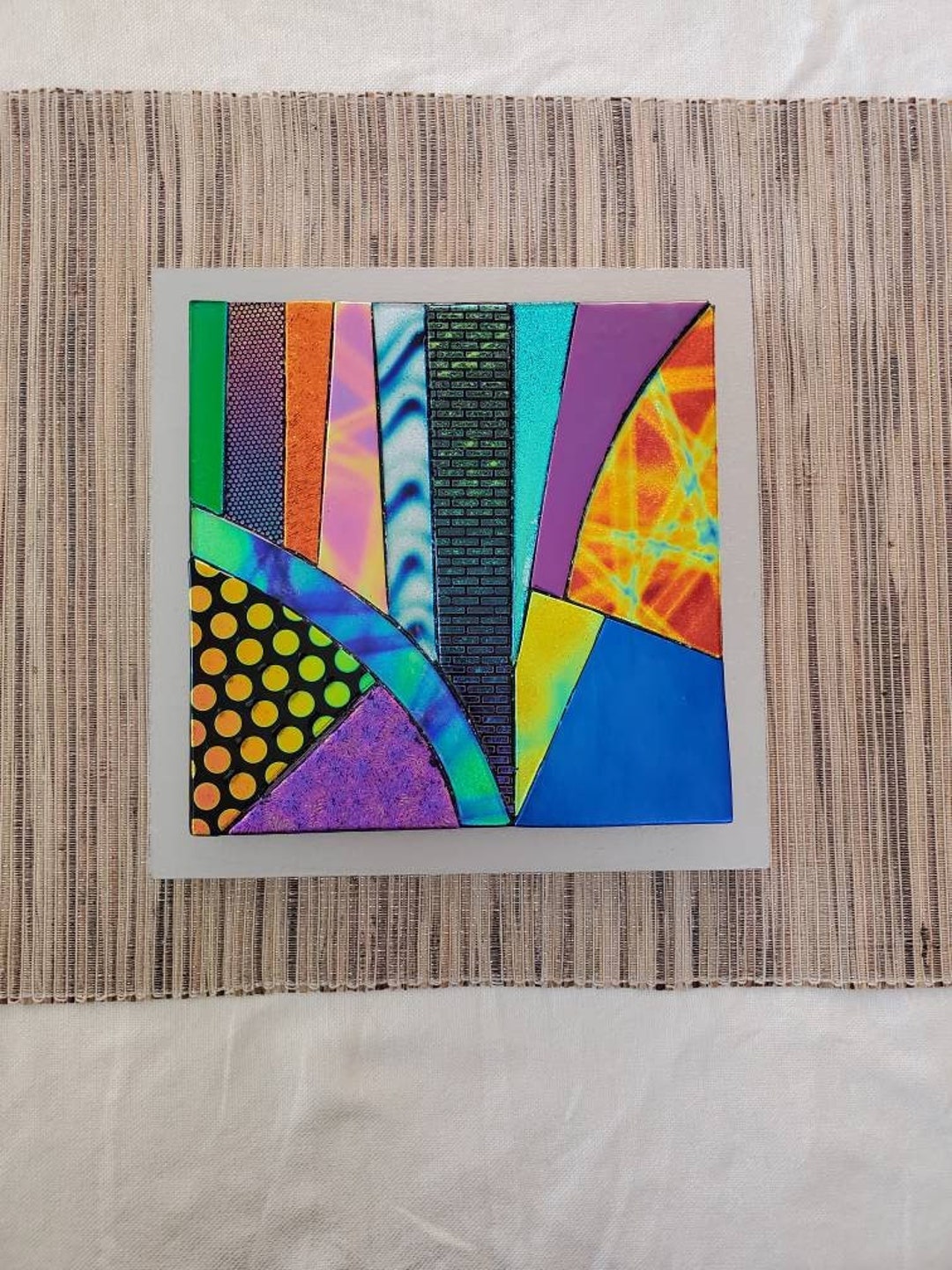 Large Mosaic Multicolored Dichroic Fused Glass Abstract Wall Art ...